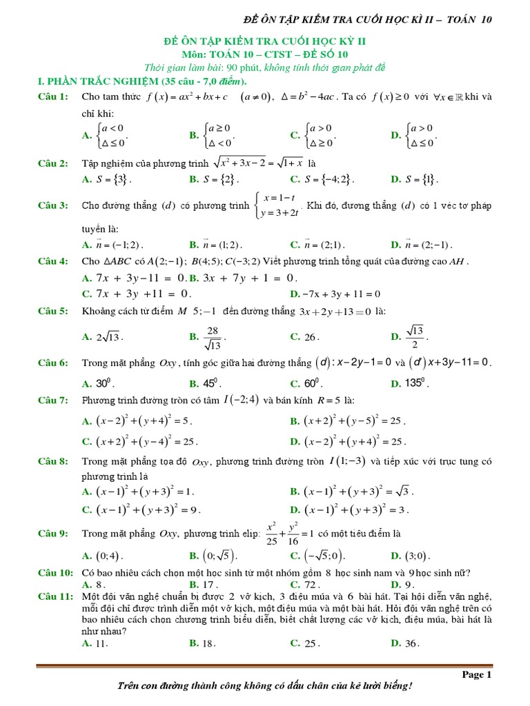 CK2 Toan 10 - (70TN 30TL) 1HS | PDF