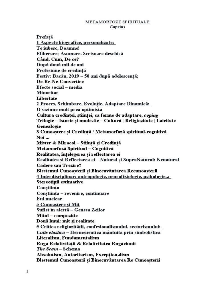 Metamorfoze Spirituale Cuprins: Cutis Elastica - Hermeneutica Mântuită ...