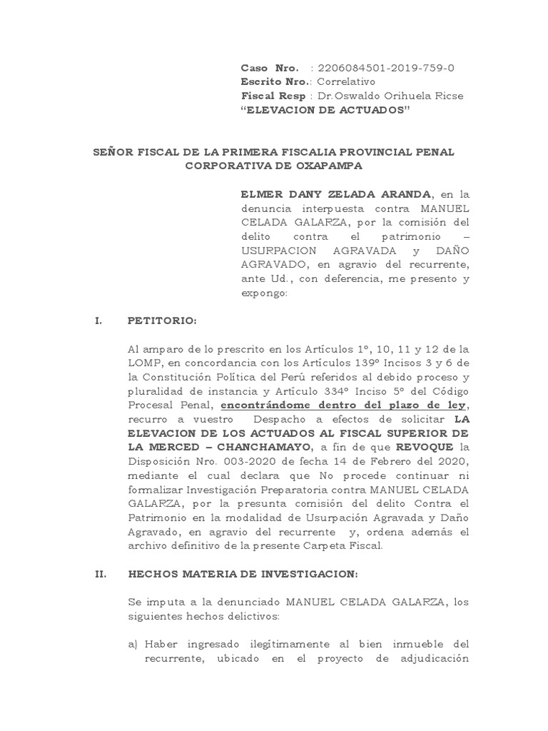 Elevacion de Actuados | PDF | Fiscal | Derecho penal