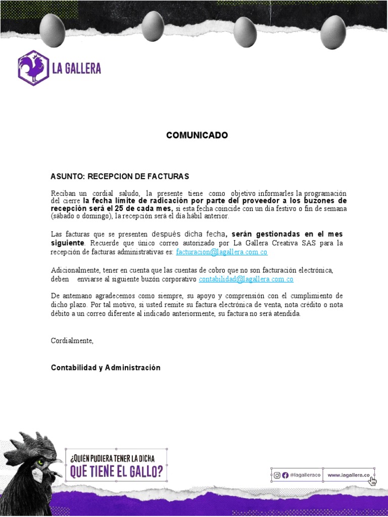 Comunicado Proveedores | PDF