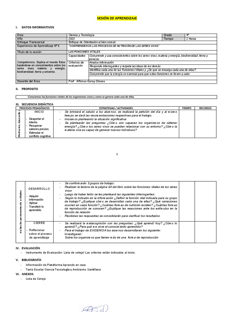 Sesión de Aprendizaje: I. Datos Informativos | PDF | Evaluación | Aprendizaje