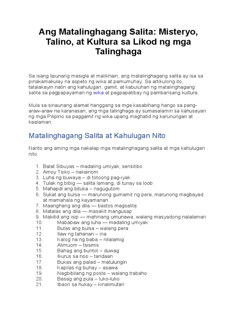 Ang Matalinghagang Salita | PDF