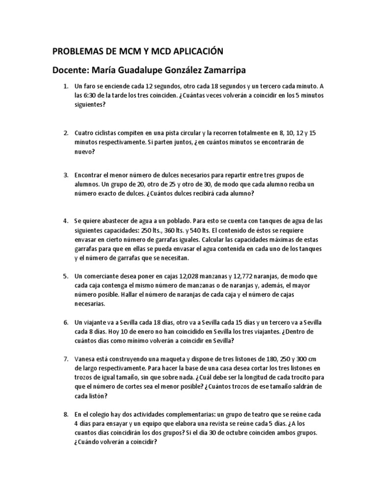 Actividad de Aplicacion MCM y MCD | PDF