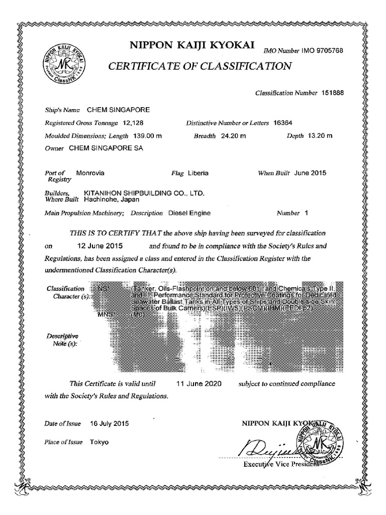 Certificate of Classification | PDF