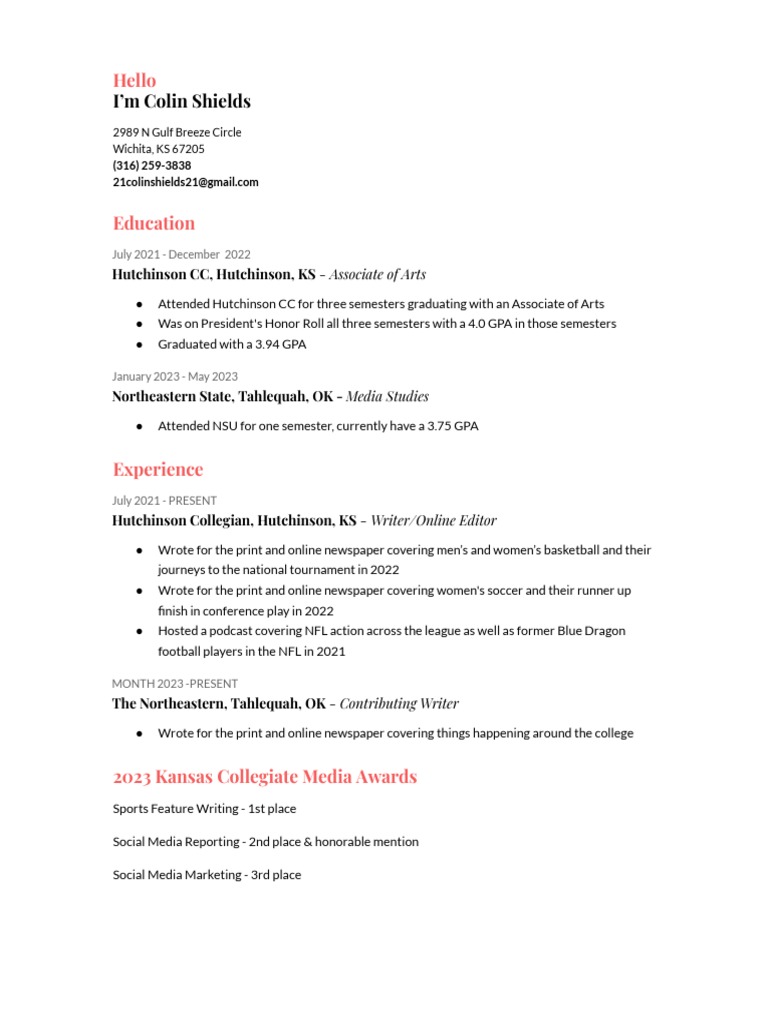 I'm Colin Shields: Hello | PDF