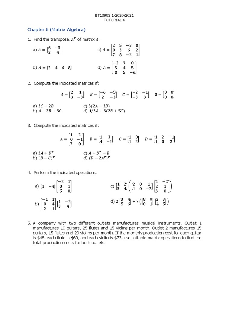 Tutorial Chapter 6 | PDF | Matrix (Mathematics) | Operator Theory Tutorial Chapter 6 | PDF | Matrix (Mathematics) | Operator Theory