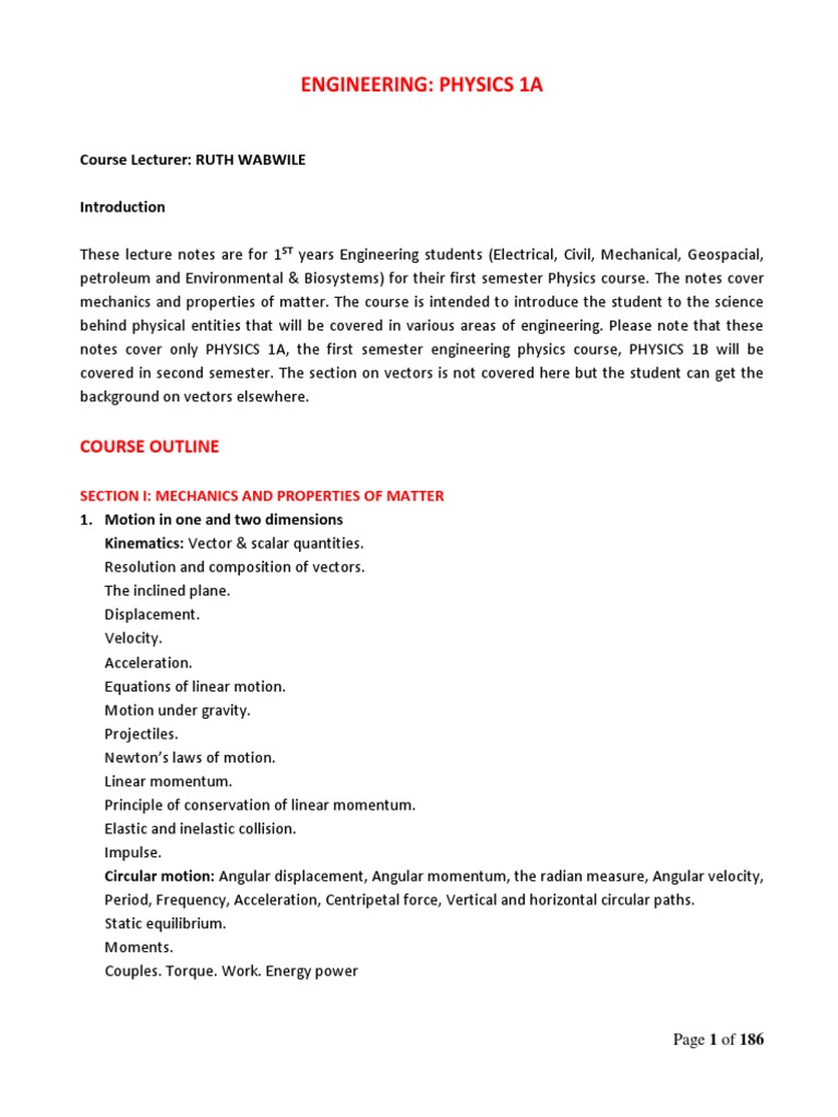 ENGINEERING PHYSICS 1A - (JANUARY 2021 EDITION) - Sections I-II | PDF ...