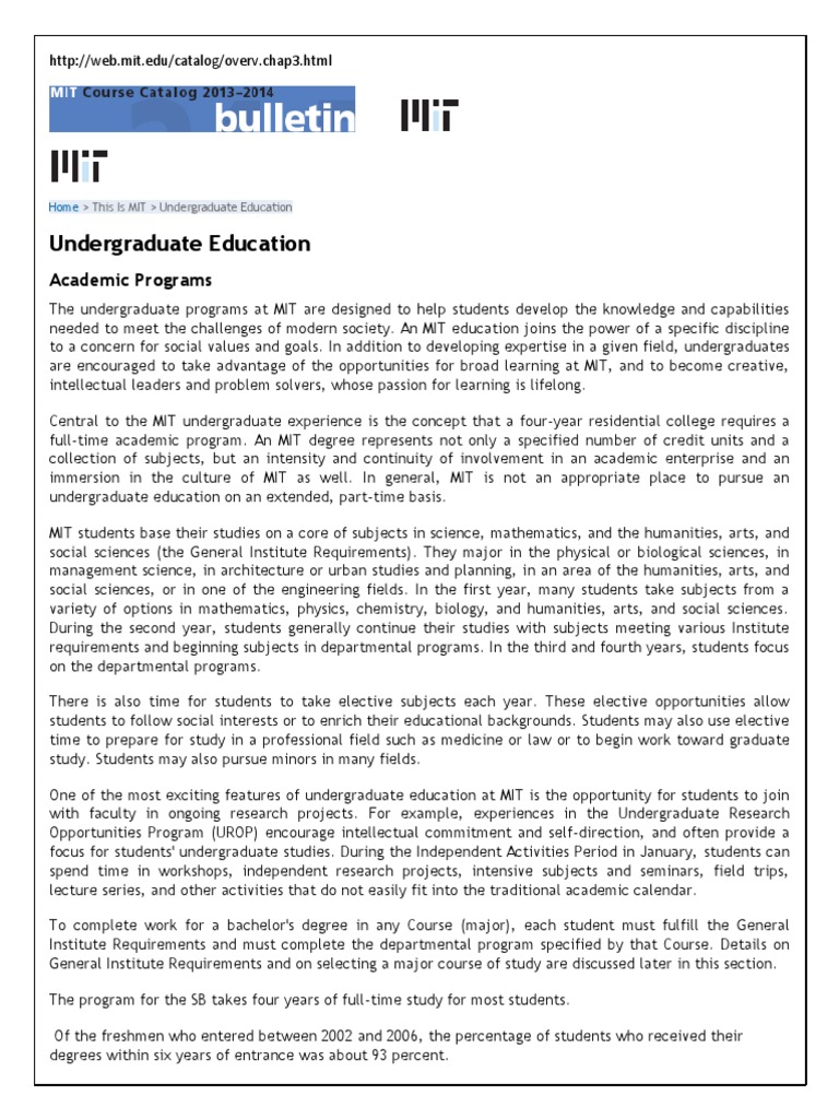 MIT - Undergraduate Education - TEXT | PDF | Massachusetts Institute Of ...
