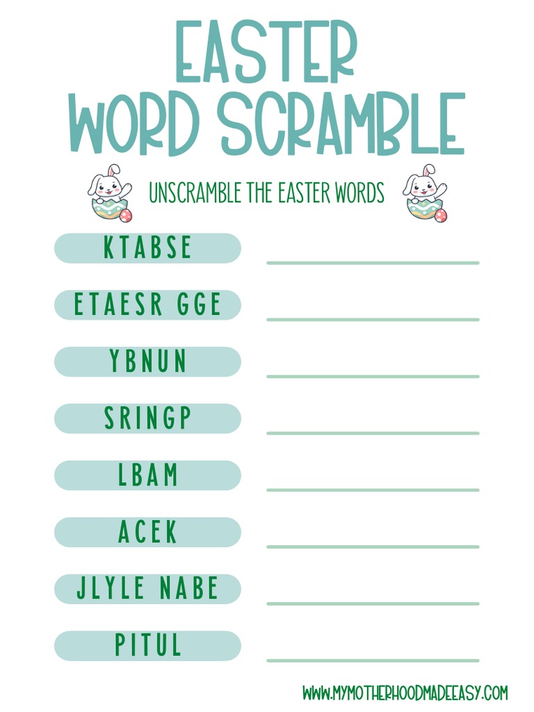 Easter Word Scramble Worksheet | PDF