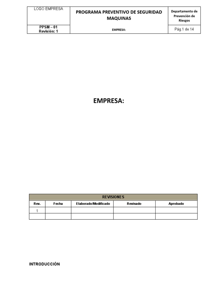 Modelo Programa Preventivo de Seguridad Maquinas Criticas Prosemeh, Ex Prosema | PDF