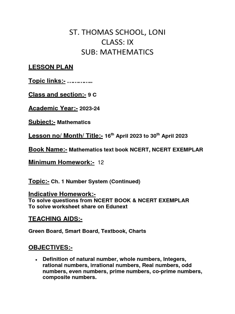 Class IX Lesson Plan 2 | PDF