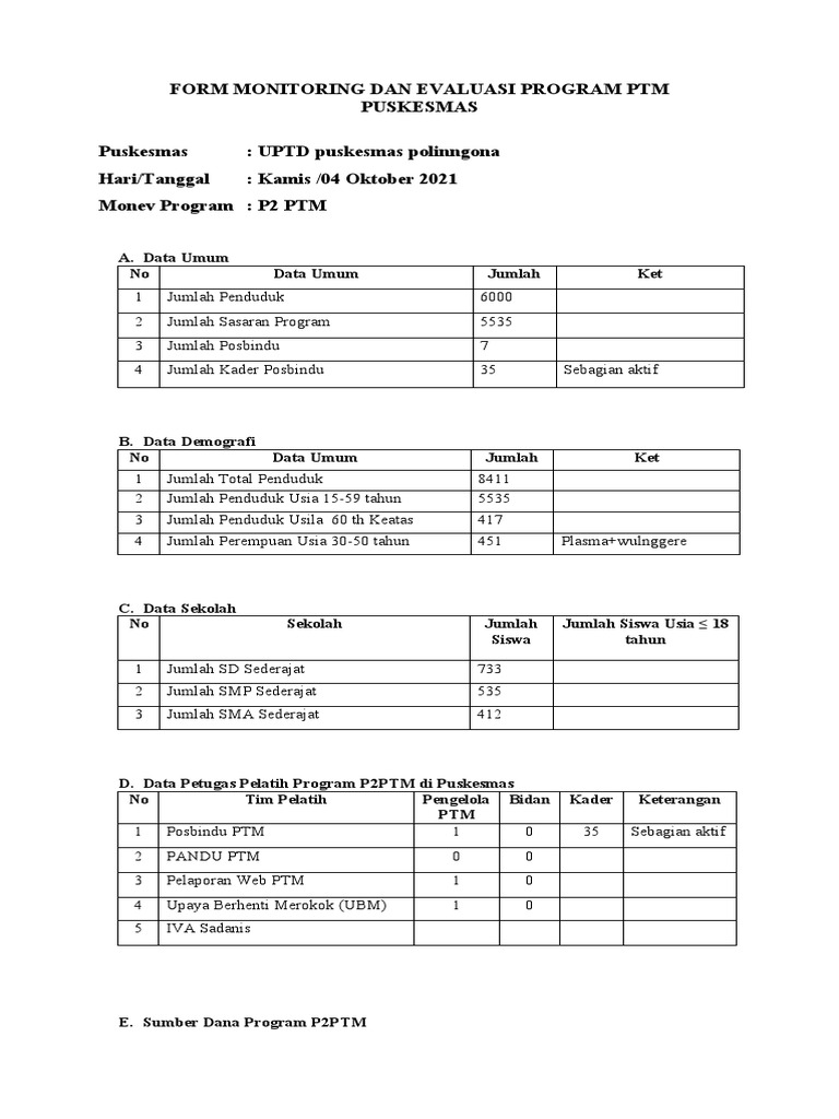 Form Monitoring Dan Evaluasi PTM Puskesm | PDF