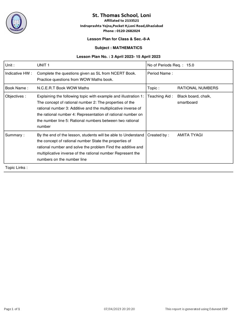 Class 8 Lesson Plan | PDF