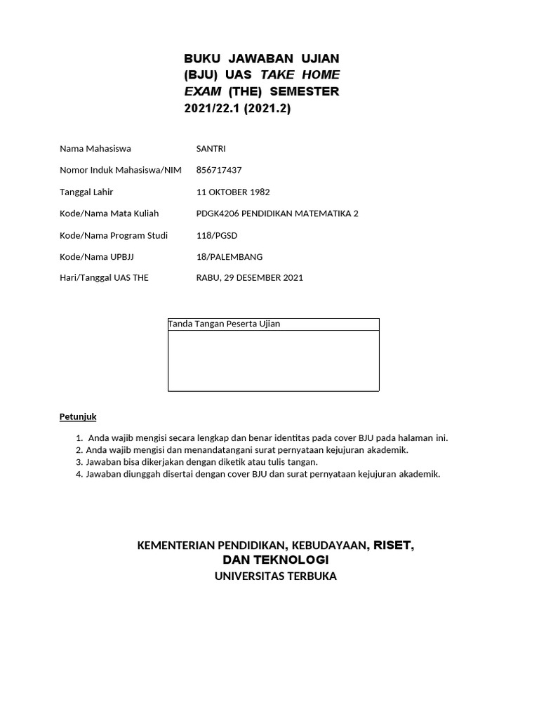 Buku Jawaban Ujian (Bju) Uas Take Home 2021/22.1 (2021.2) | PDF | Karier & Perkembangan