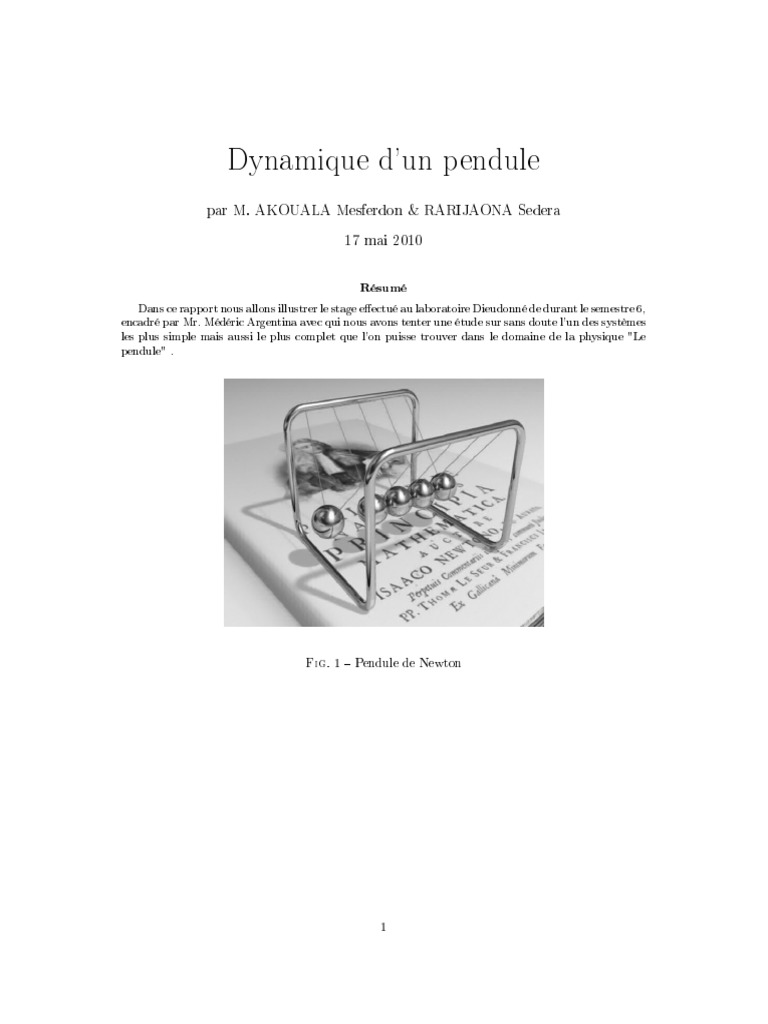 Dynamique D'un Pendule | PDF | Pendule (physique) | Ingénierie mécanique