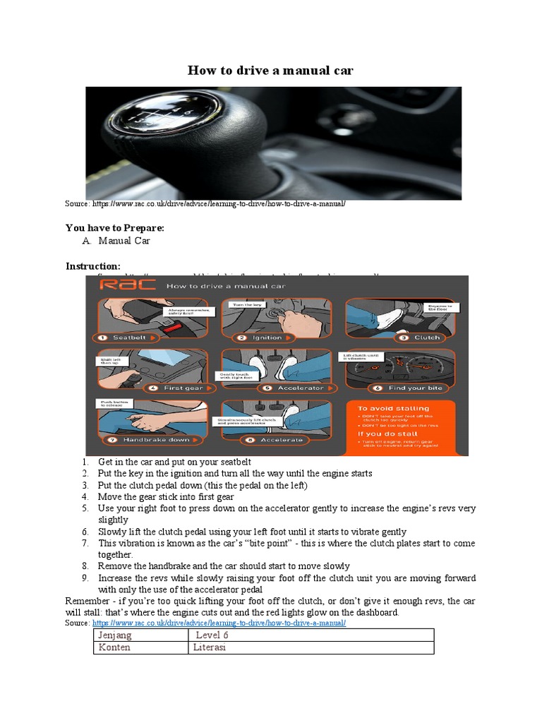 Steps to Drive a Manual Car | PDF | Clutch | Vehicles