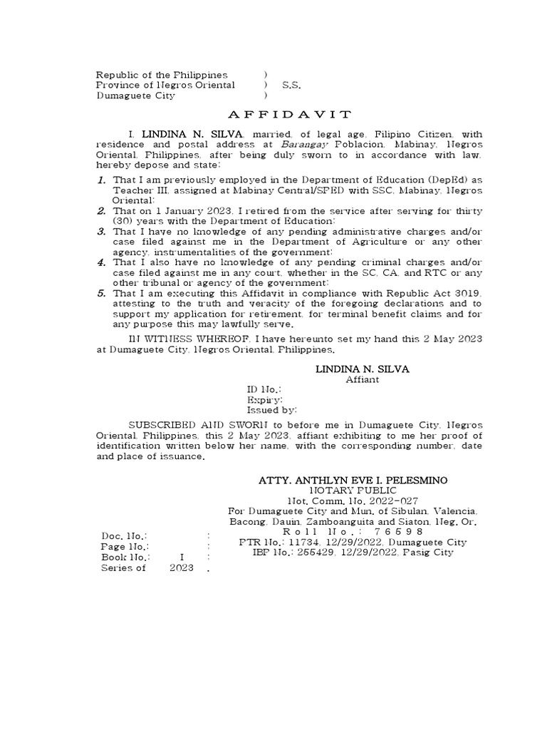 Affidavit Of No Pending Administrative Case Silva Pdf Affidavit Legal Procedure 