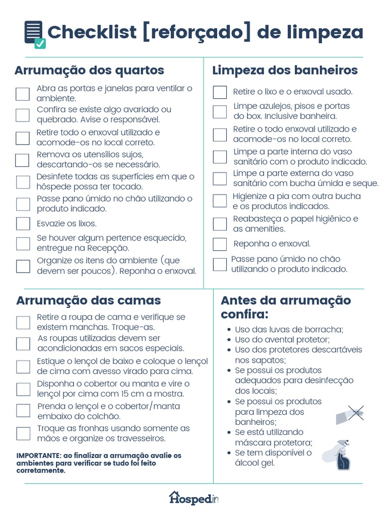 Checklist Limpeza Camareira Hotel | PDF Checklist Limpeza Camareira Hotel | PDF