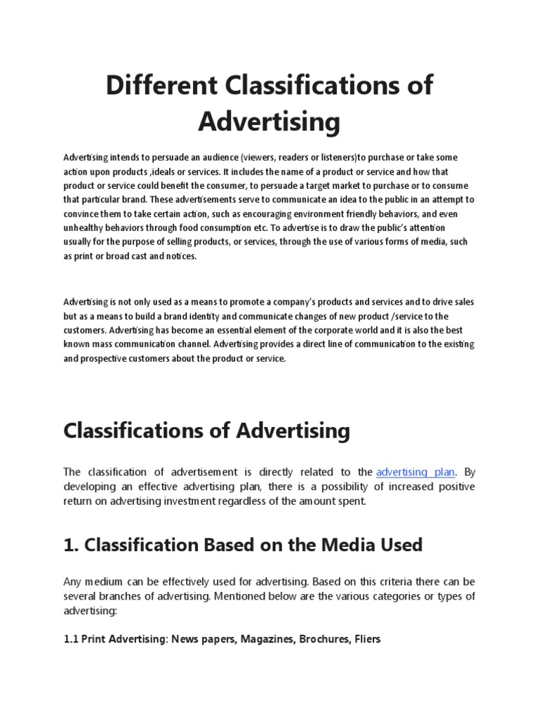 Different Classifications of Advertising | Download Free PDF ...