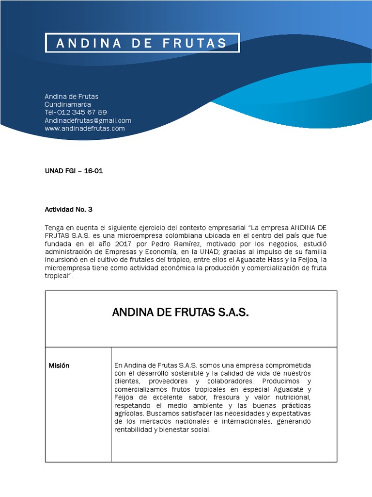 Ejemplo ANDINA DE FRUTAS SAS | PDF | Economias