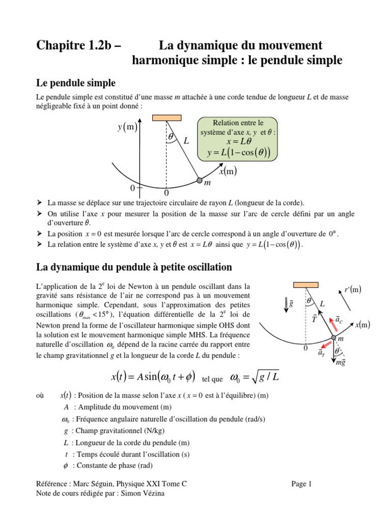Dynamique du Pendule Simple en Physique | PDF | Pendule (physique) | Masse
