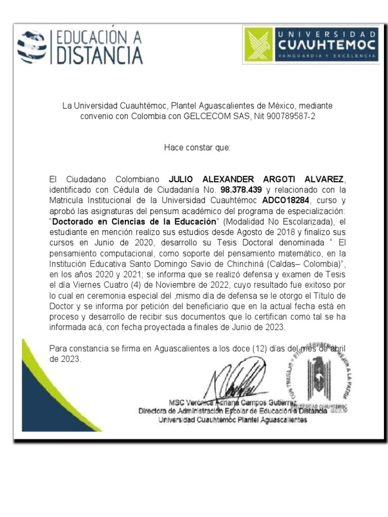 Certificado Doctorado | PDF
