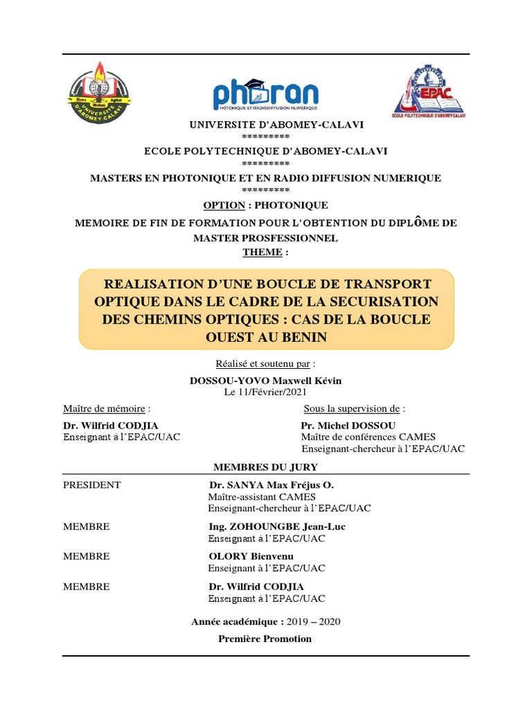 Memoire DOSSOU-YOVO Maxwell Kevin - Compressed | PDF | l'Internet | Fibre optique