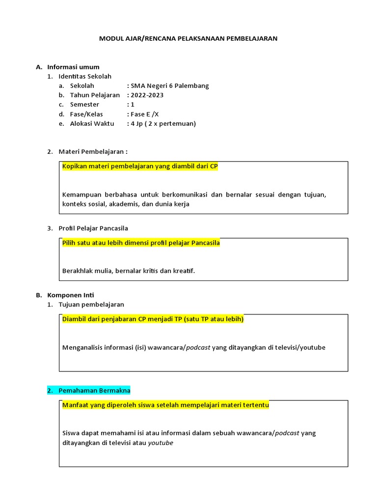 Contoh RPP Bahasa Indonesia | PDF