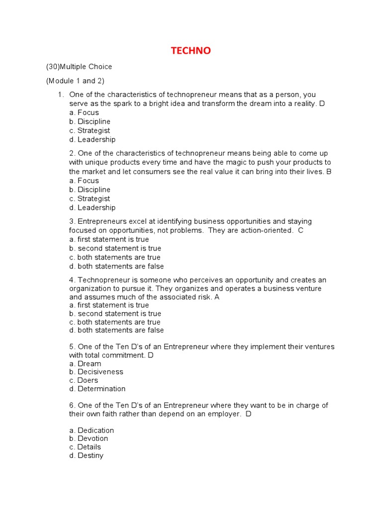 Techno Exam | PDF | Creativity | Entrepreneurship