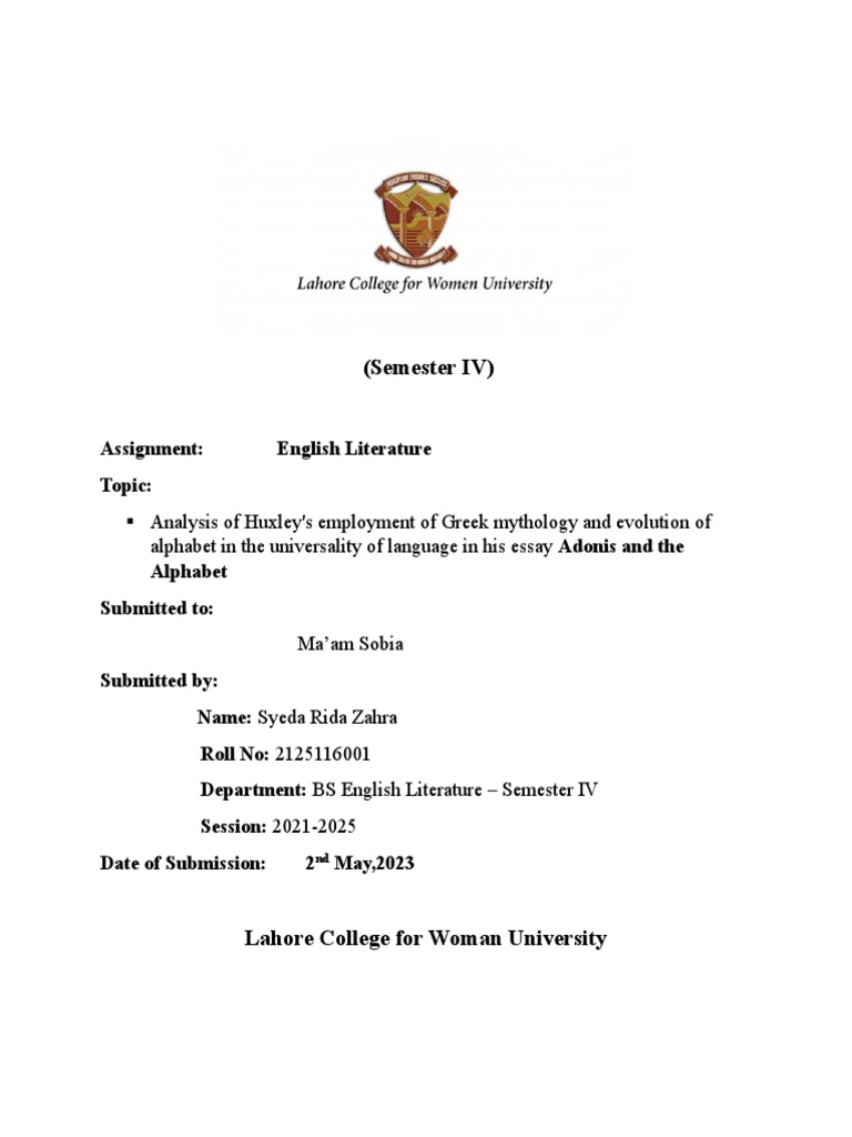 (Semester IV) : Assignment: English Literature Topic | PDF