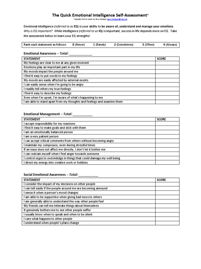The Quick Emotional Intelligence Self Assessment | PDF | Emotional ...