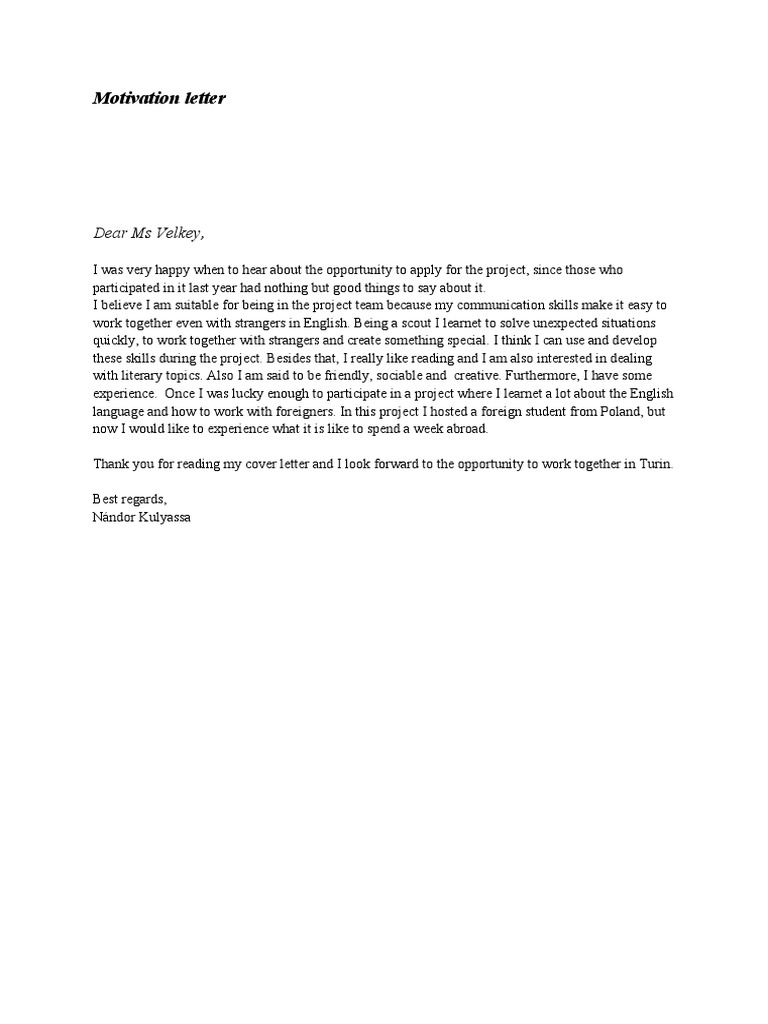 Motivation Letter | PDF