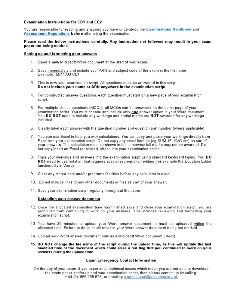 Exam Instructions CB1 and CB2 | PDF | Microsoft Excel | Multiple Choice