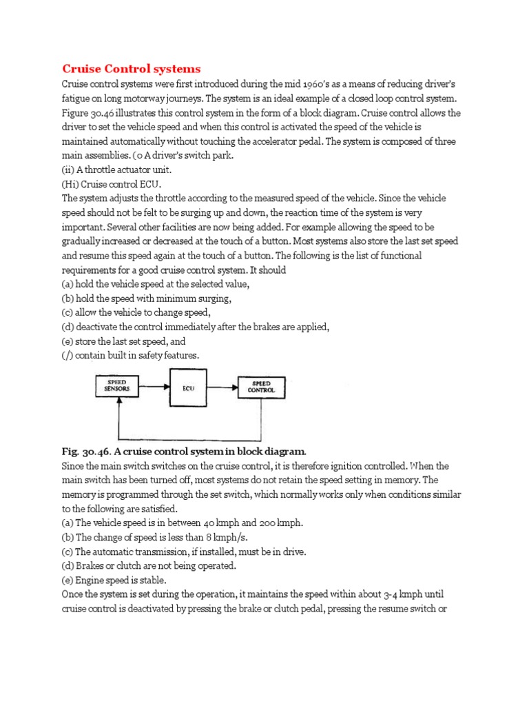 Cruise Control Systems: Fig. 30.46. A Cruise Control System in Block ...