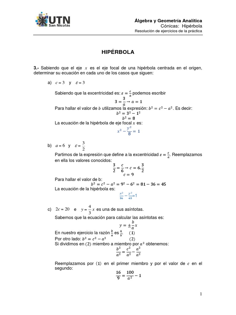 Clase 13 Ejercicios Resueltos HipÃ©rbola | PDF | Ecuaciones | Asíntota