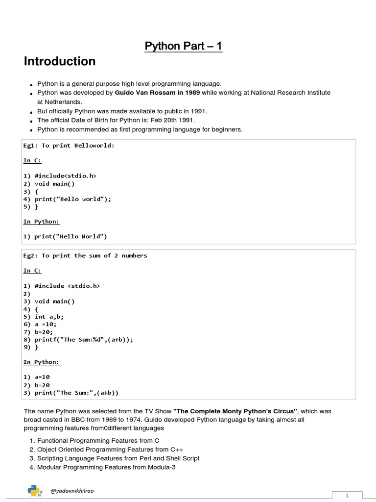 Python Part 1 Pdf Python Programming Language Compiler 3189
