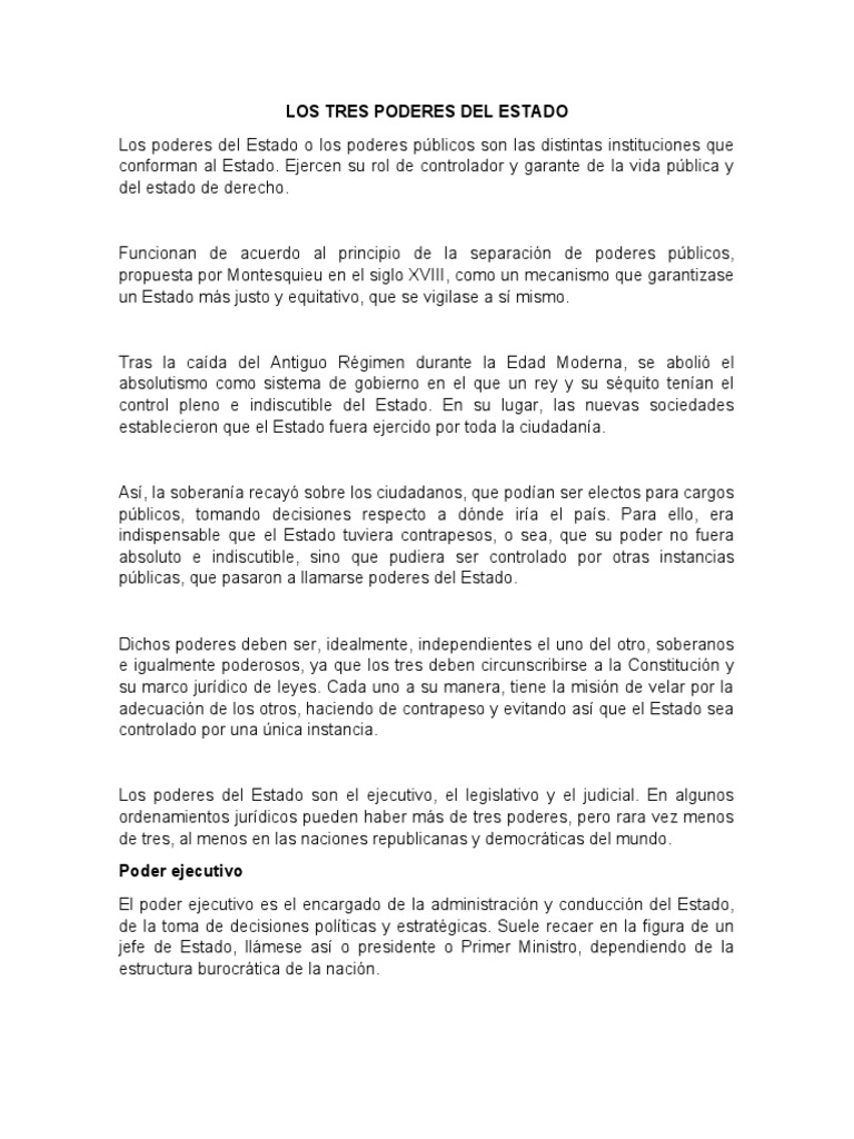 Los Tres Poderes Del Estado | PDF | Separación de poderes | Estado ...