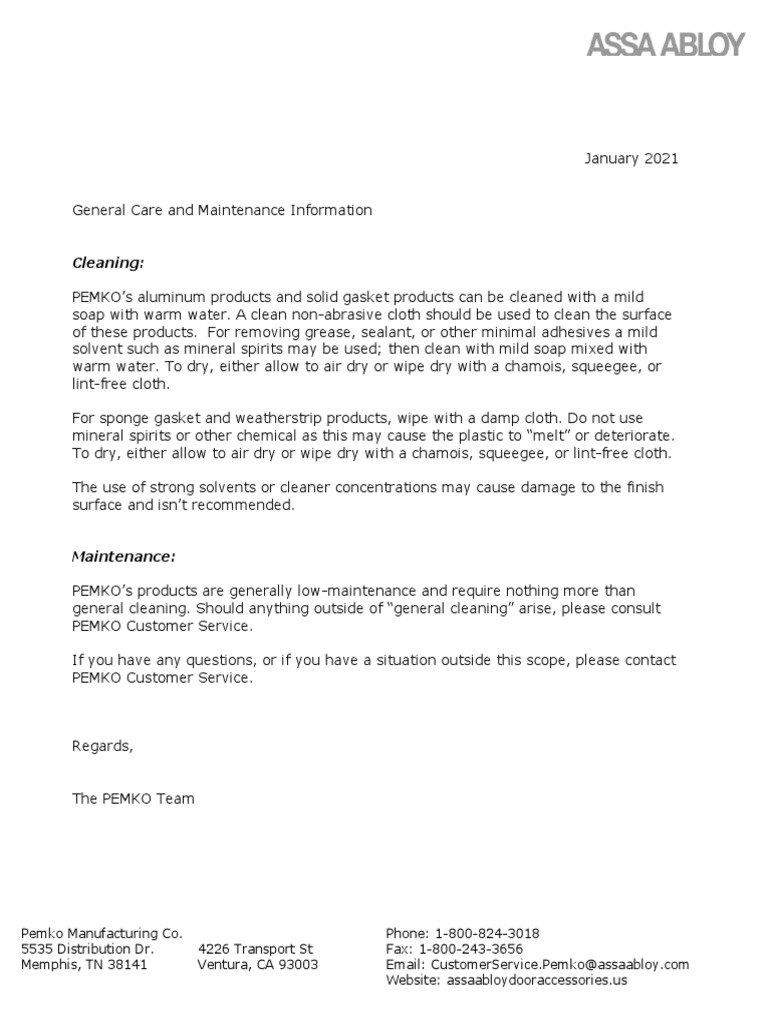 Pemko Care and Maintenance | PDF