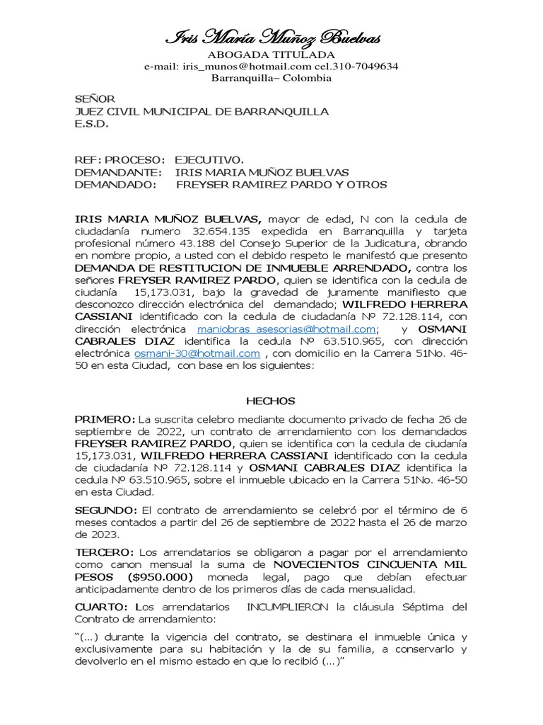 Demanda de Restitucion de Inmueble Arrendado PDF | PDF | Derecho civil ... Demanda de Restitucion de Inmueble Arrendado PDF | PDF | Derecho civil ...