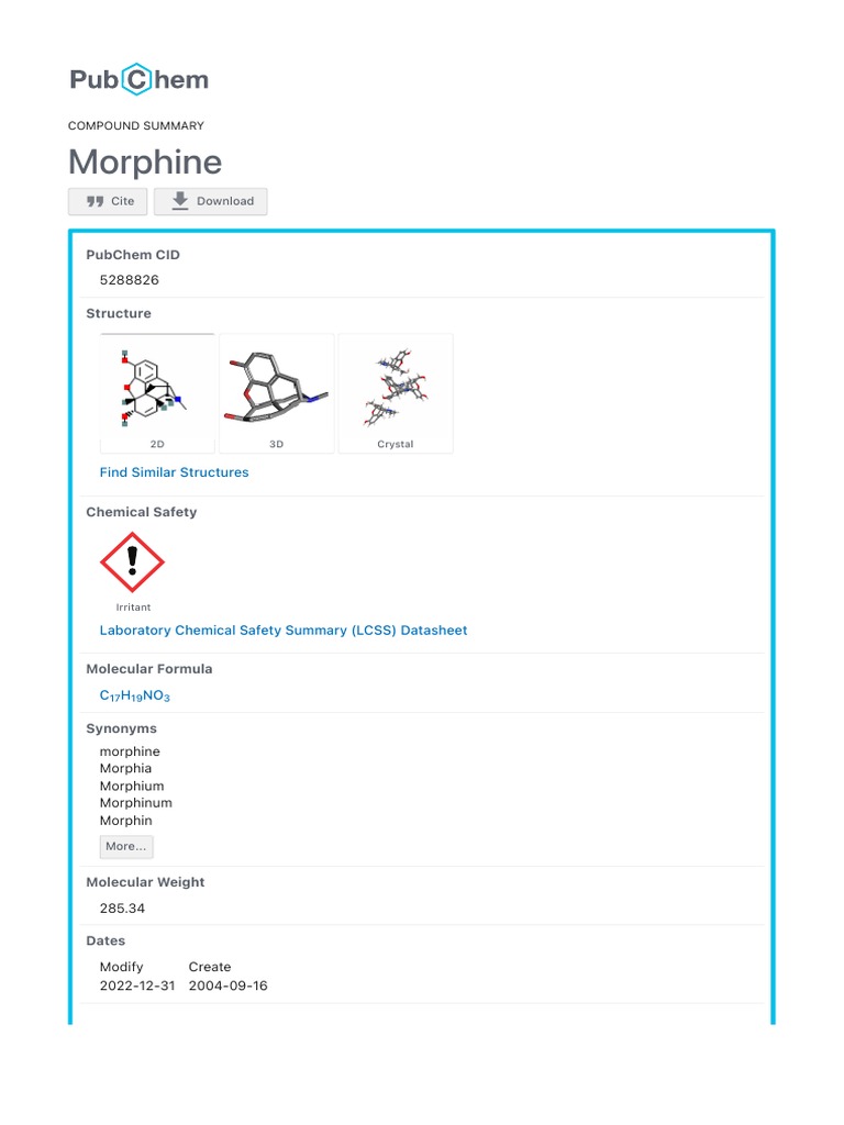 Morphine - C17H19NO3 - PubChem PDF | PDF | Morphine | Opioid