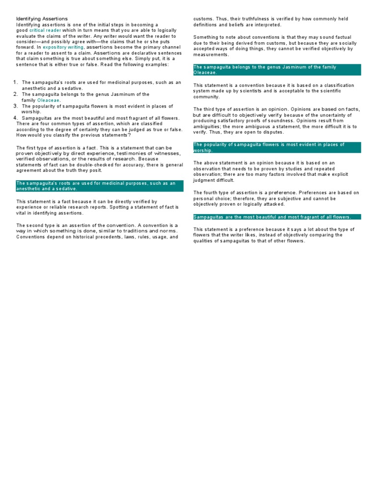 Classifying Assertions: Identifying Facts, Conventions, Opinions, and ...