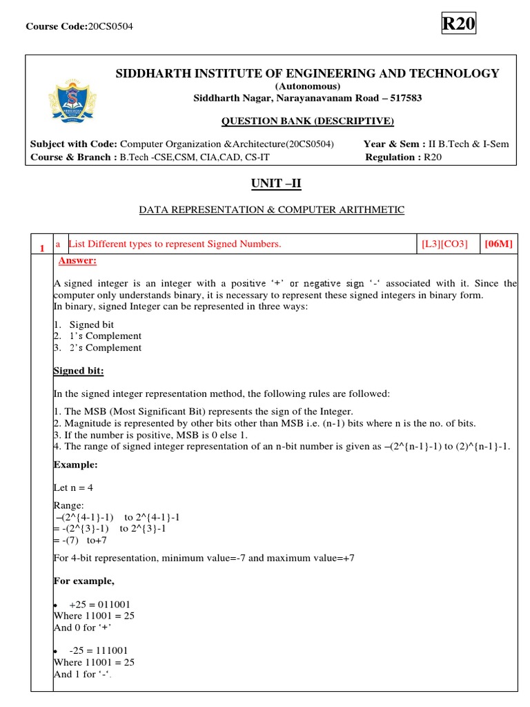 Coa 2 Ans | PDF | Multiplication | Arithmetic
