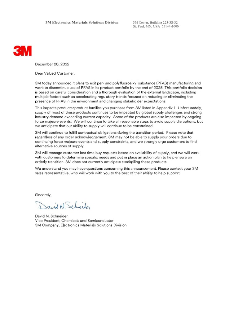 3M - Discontinuation of Novec-1230 | PDF | Phases Of Matter | Secondary Sector Of The Economy