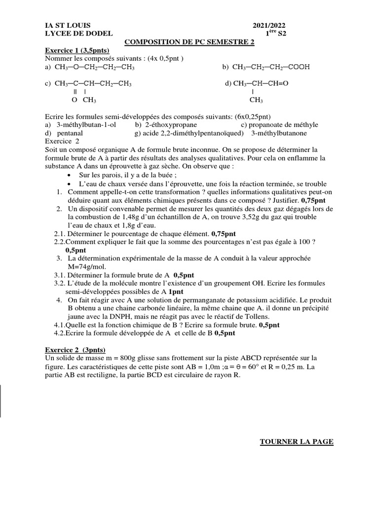 Compo 1ère S Sem 2 | PDF | Chimie | Sciences physiques