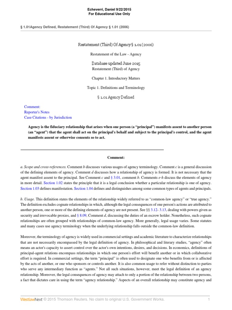 Restatement (Third) of Agency Section 1.01 | PDF | Finance & Money ...