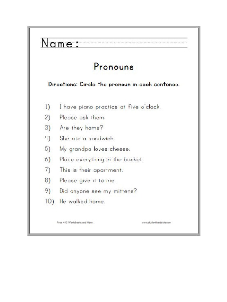 Pronoun Worksheet | PDF