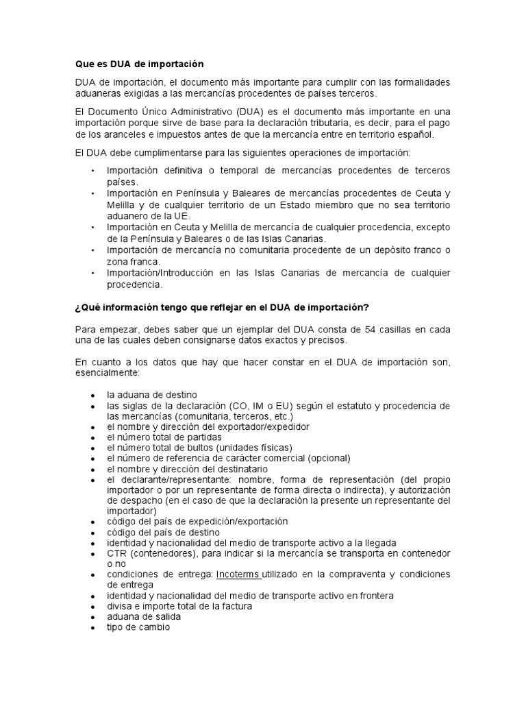 DUA de Importación | PDF | aduana | Economias