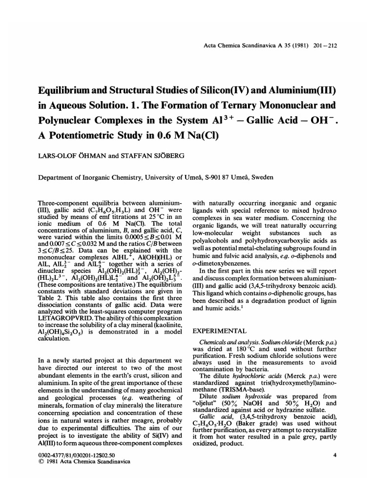 Equilibrium and Structural Studies of Silicon (IV) and Aluminium (III ...