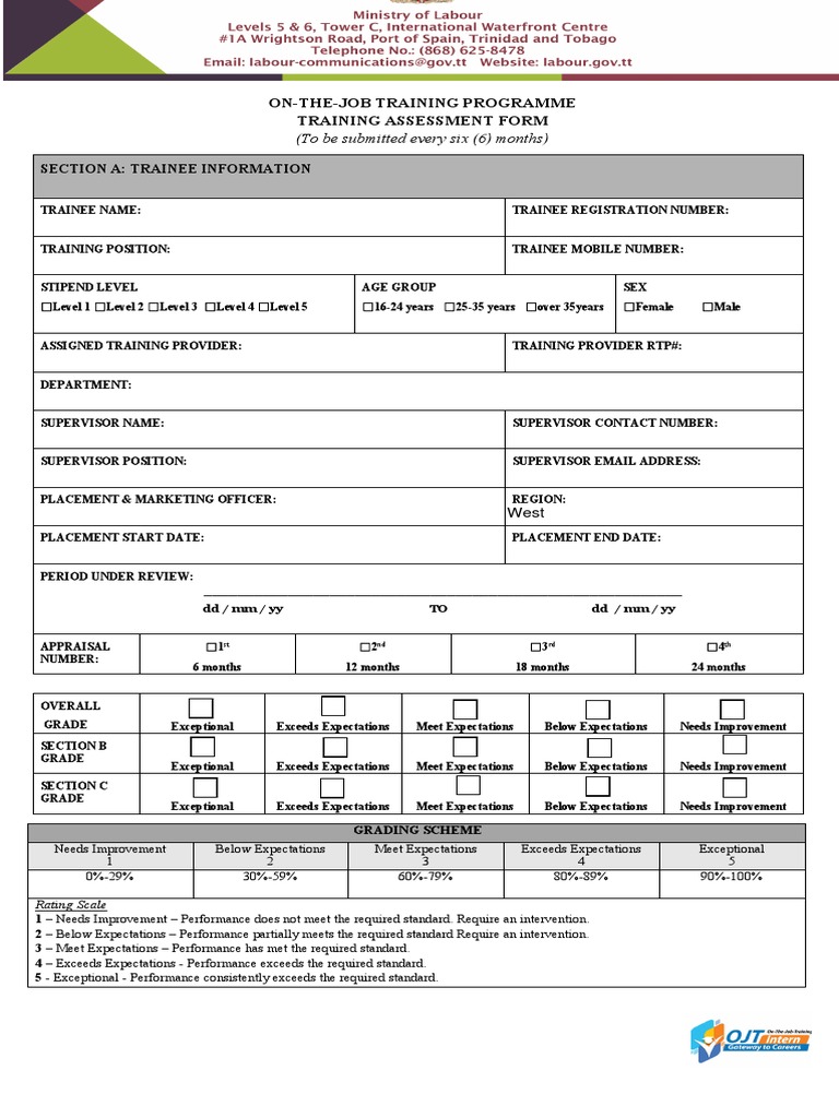 OJT Training Assessment Form-Fillable PDF | PDF | Business ...