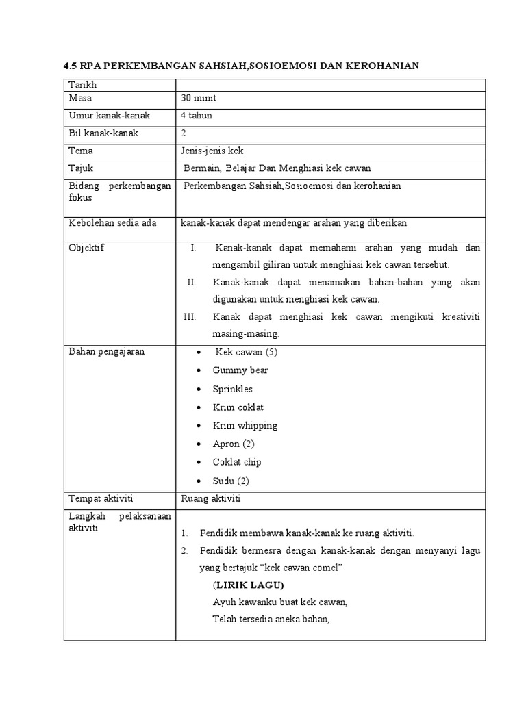 4.5 Rpa Perkembangan Sahsiah, Sosioemosi Dan Kerohanian | PDF